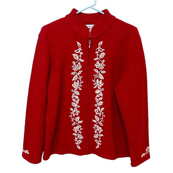 Coldwater Creek | Sweaters | Vintage Style Red Zip Up Sweater With ...
